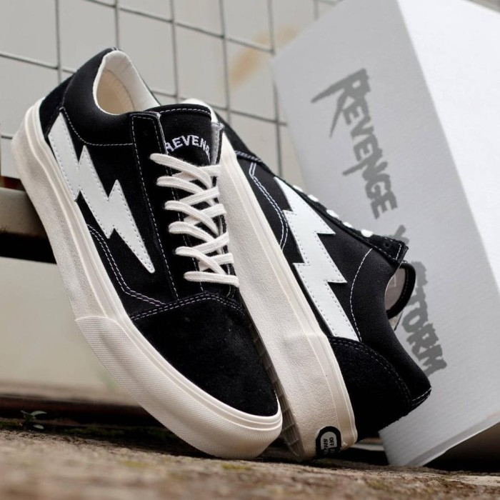 Revenge X STORM BLACK WHITE MEN'S SHOES LIGHTNING MOTIF CASUAL SNEAKERS ...