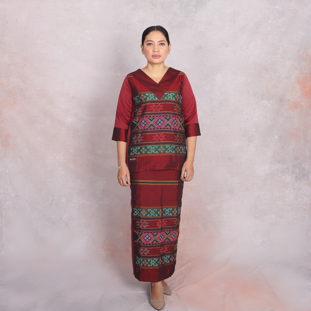 Original Maroon Semi Silk Ulos Woven Ethnic Suit (Couple Sold ...