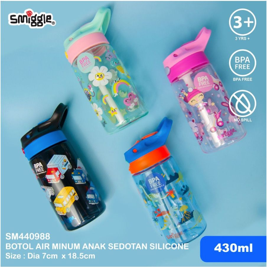 Smiggle Bottle Junior Drinking Water Bottle 430ml Silicone Straw 430ml BPA FREE | Shopee Malaysia