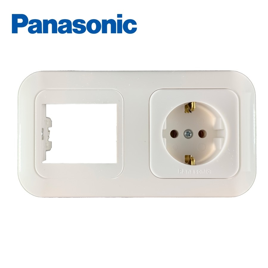 Panasonic Grounded Non-Cp Socket + 2 Gang Plate Frame Switch WEJP 11312 ...