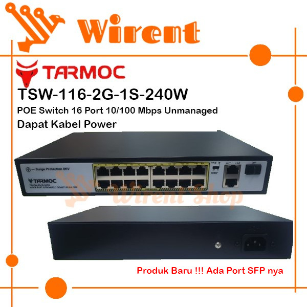 Tarmoc Switch POE HUB CCTV IPCAMERA 16 Port 10/100+2 Gigabit Uplink ...