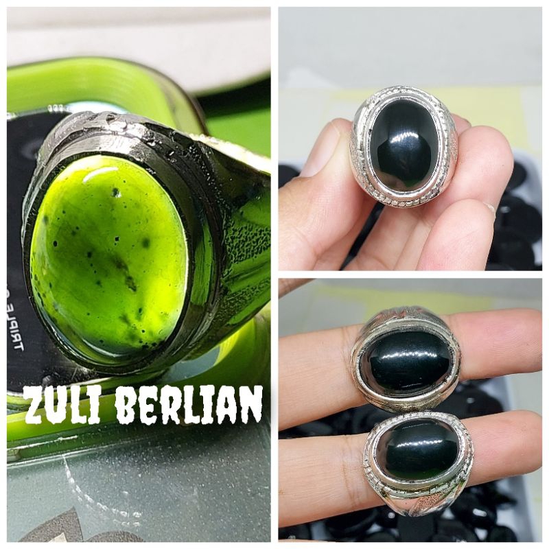 HITAM Natural black Jade/black Jade ring with translucent finish ...