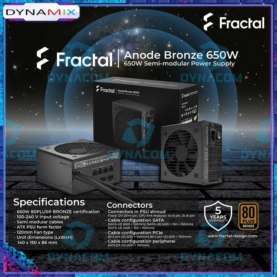 Fractal Design PSU ANODE 650W 80+ BRONZE Semi Modular Power Supply ...