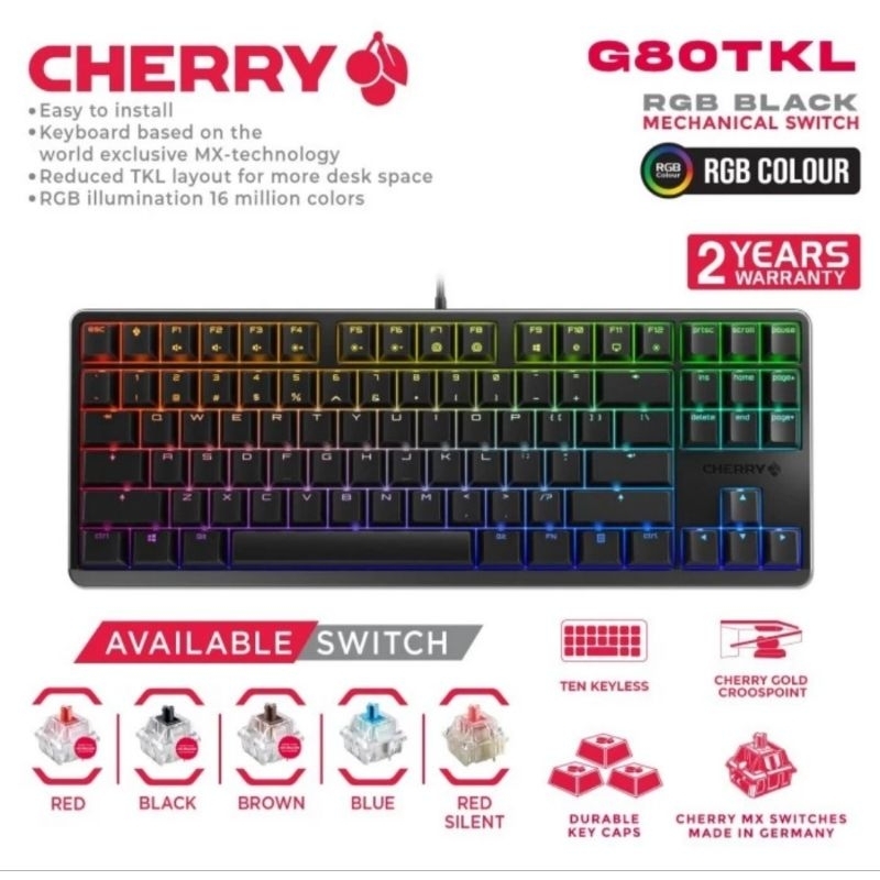 Cherry MX G80-3000S Black TKL RGB Mechanical Gaming Keyboard | Shopee ...