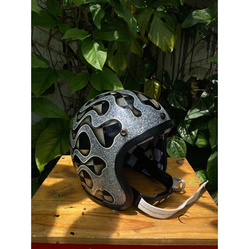 Checkerboard flame metalflake slimhead helmet | Shopee Malaysia