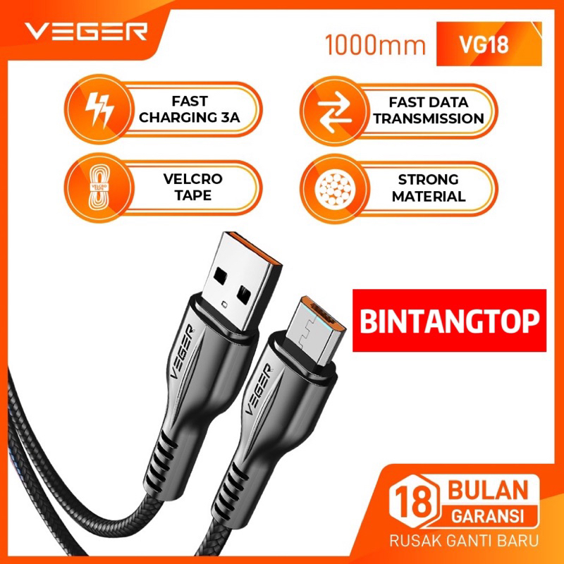 Veger VG-18 MICRO USB / data cable VEGER VG-18 MICRO USB 100cm QC 3.0 ...