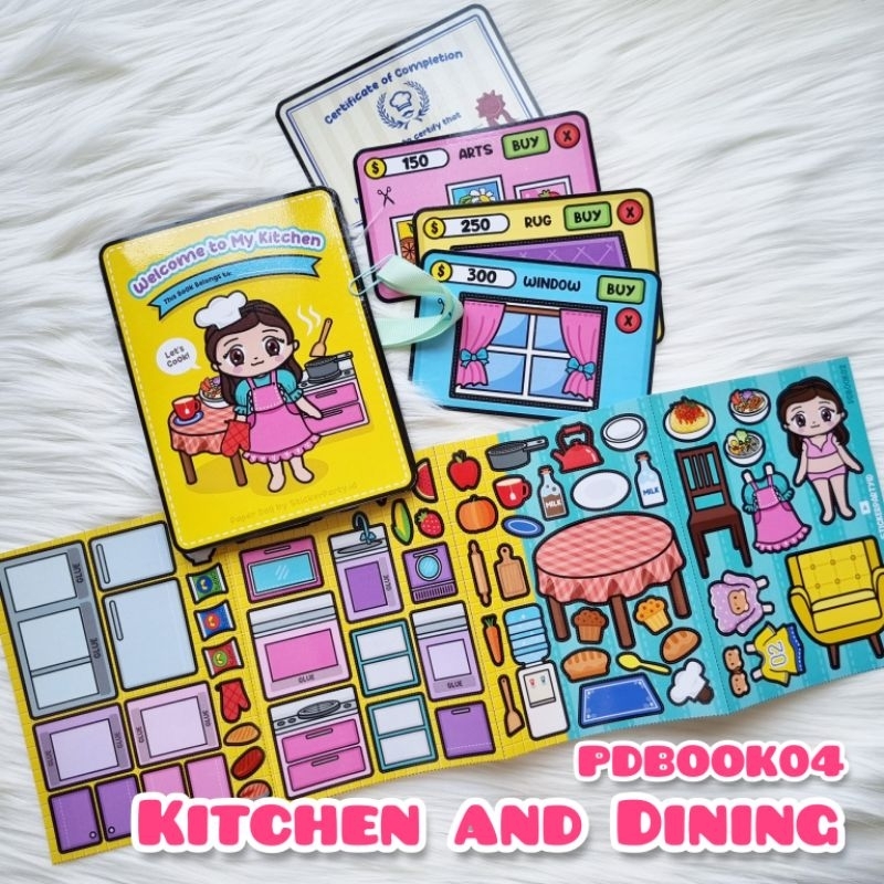 [Sticker Party] Paper Doll House Book Old School Toy Kitchen and Dining ...
