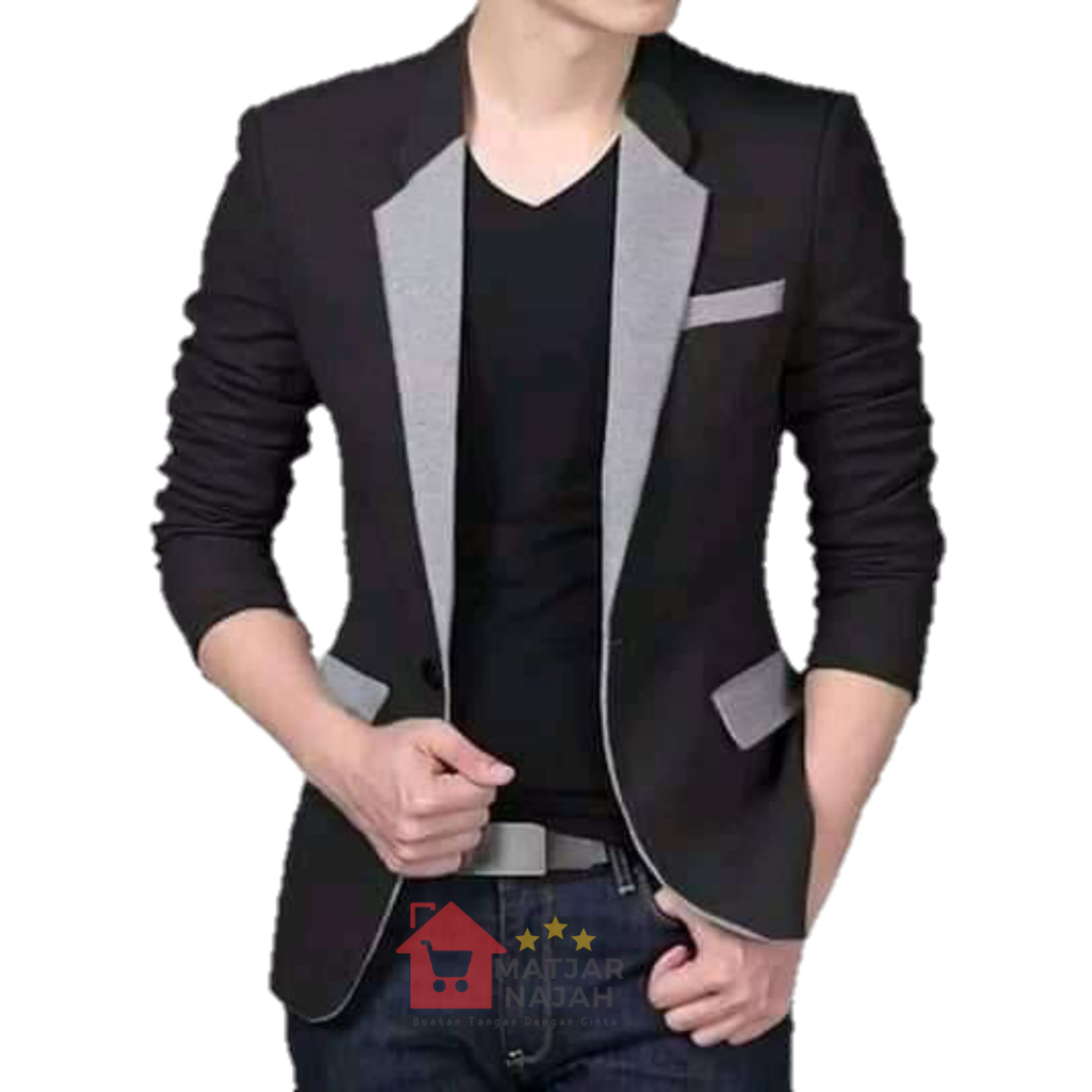 HITAM Jas Men Black Gray Combination Matjar Najah - Blazer Men Formal Suit Black Combine Gray ...