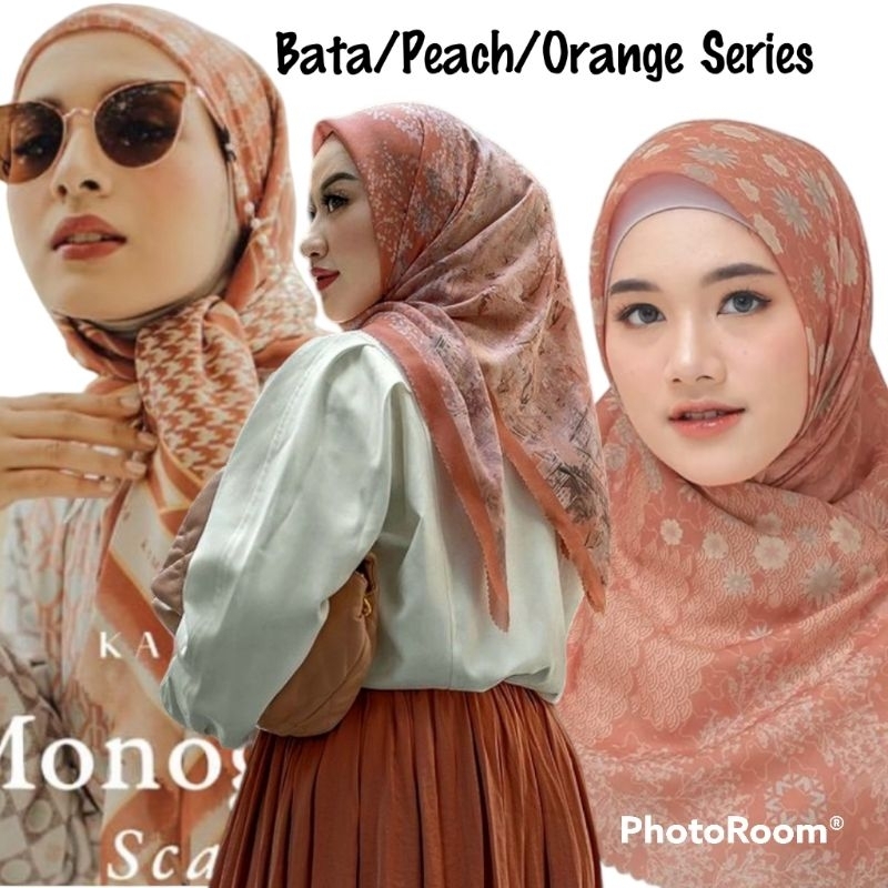 Hijab Square Print Motif ORANGE PEACH Caramel Brick Color | Shopee Malaysia