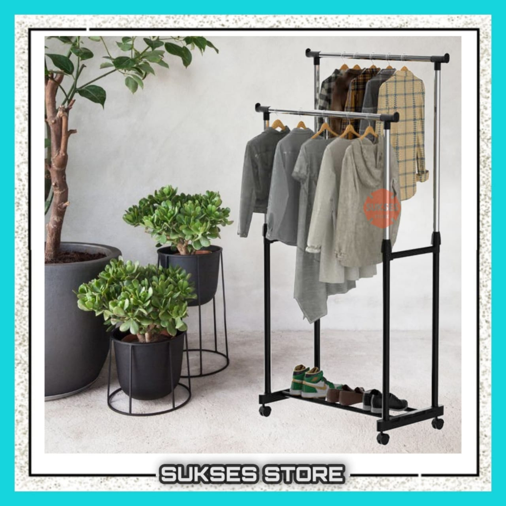 Double POLE RACK STAND HANGER DISPLAY / DOUBLE CLOTHES HANGING RACK 2 ...