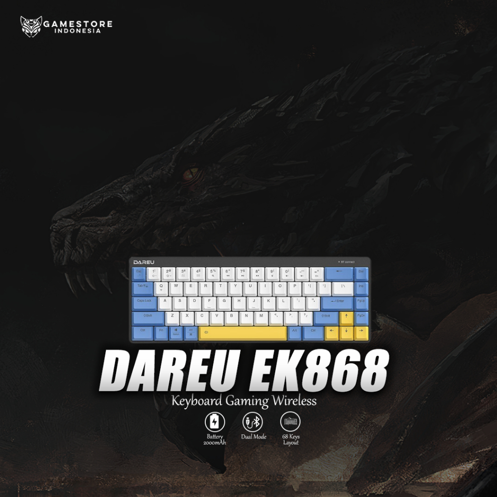PUTIH Dareu Ek868 Dual Mode Wireless Mechanical Low Profile Gaming ...