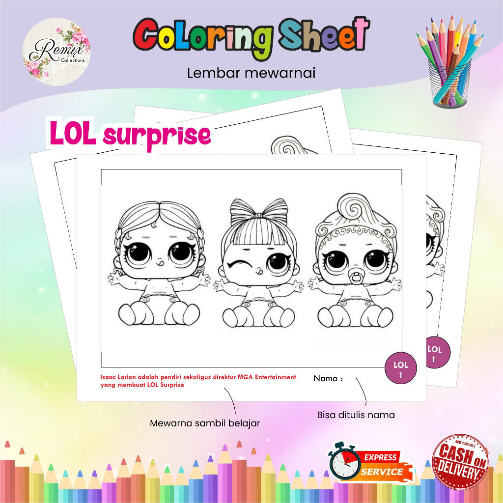 Lol theme coloring paper / drawing paper / color paper for kindergarten ...