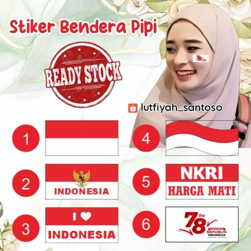 PUTIH MERAH Red And White Cheek Stickers Flag Cheek Stickers - Red And ...