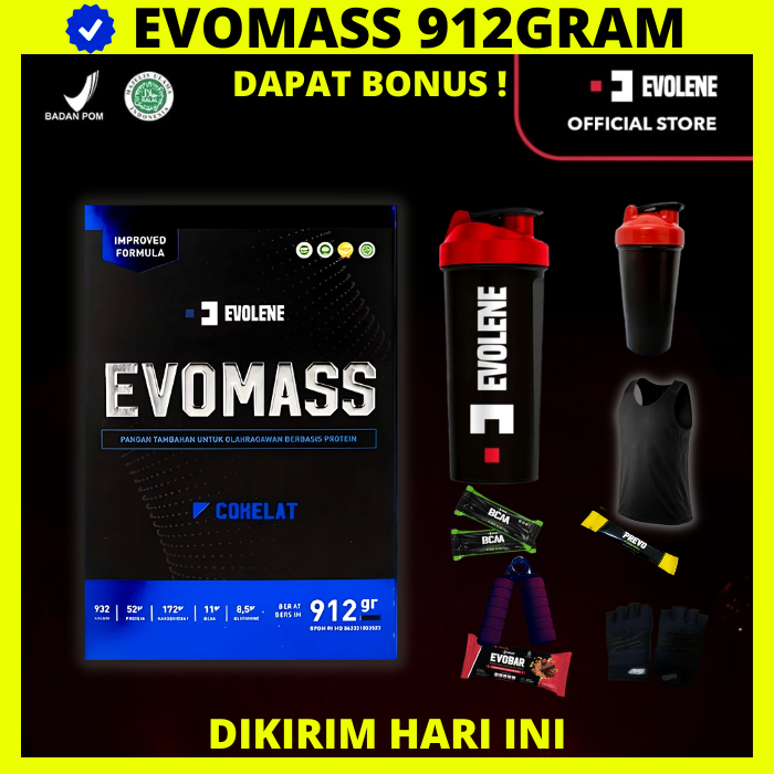 Evo MASS 912 GRAM GR (2LBS) BPOM HALAL GAINER EVOLENE Milk PROTEIN ...