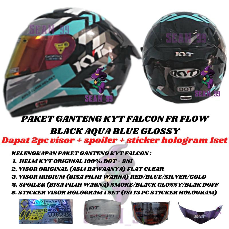 Helm KYT FALCON FR FLOW BLACK AQUA BLUE FULL FACE DOUBLE VISOR ORIGINAL ...