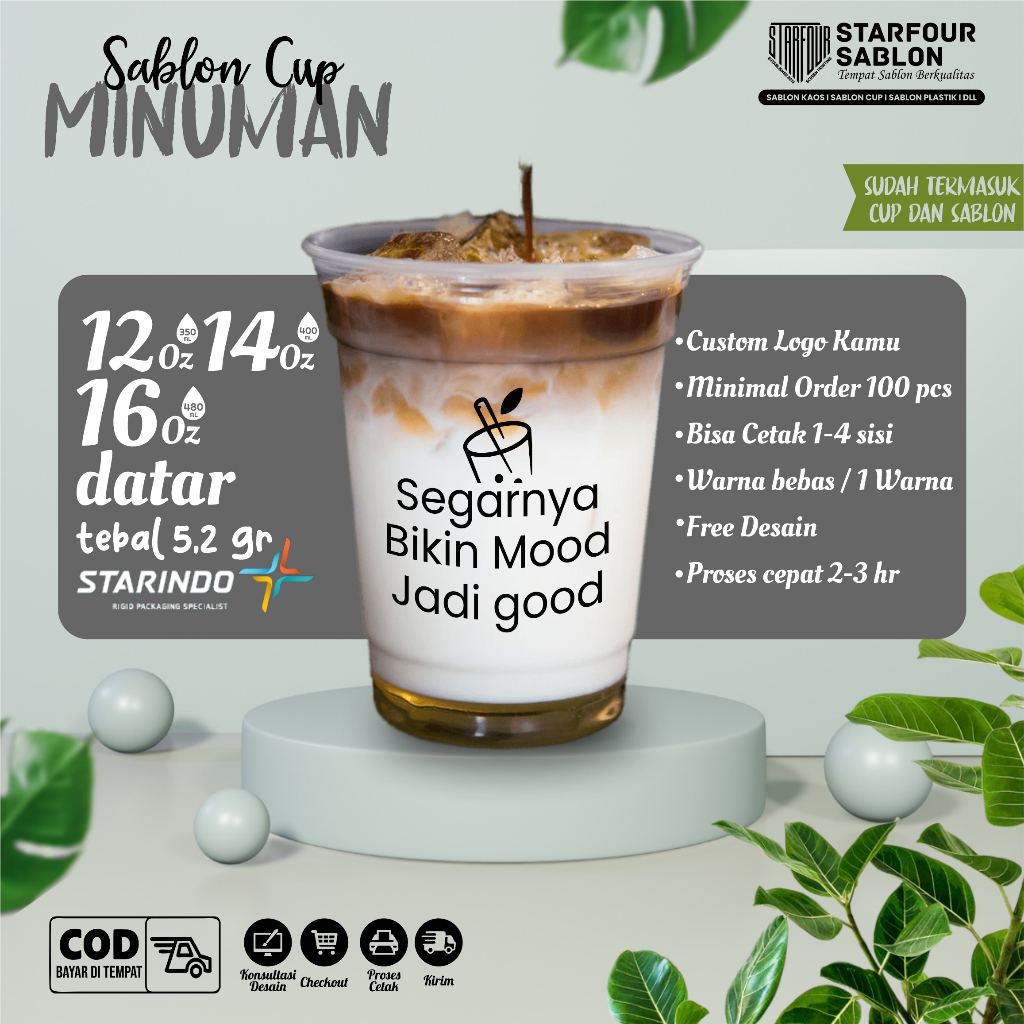 12,14,16 Oz Cup Screen Printing - Starindo Thick Material - Drink Cup ...