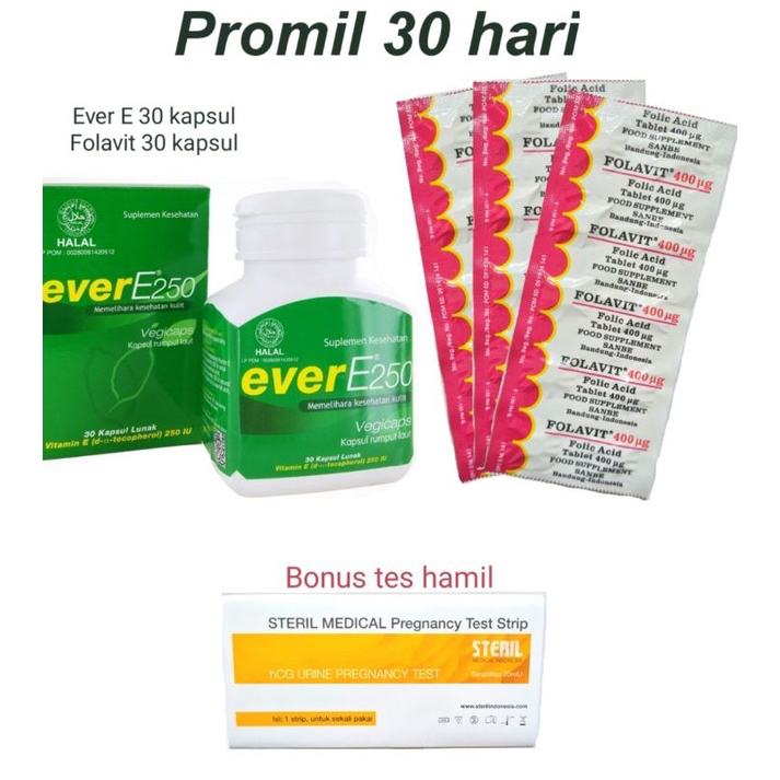 Promil Package 30 Days 3 Strips FOLAVIT 400mcg+EVER E 250IU Contents 30 ...
