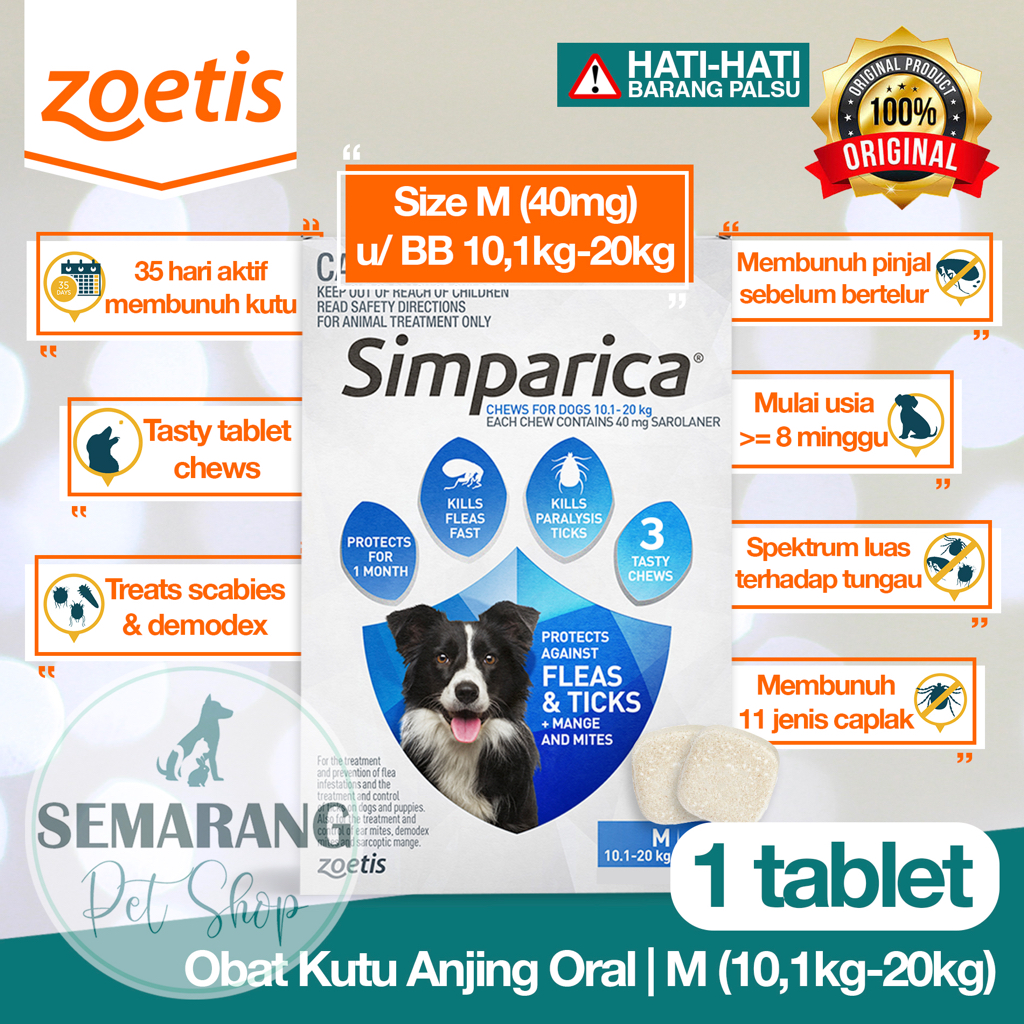 Simparica Flea Medicine/Demodex/Oral Dog Scabies 10.1kg-20kg (M) 40mg ...