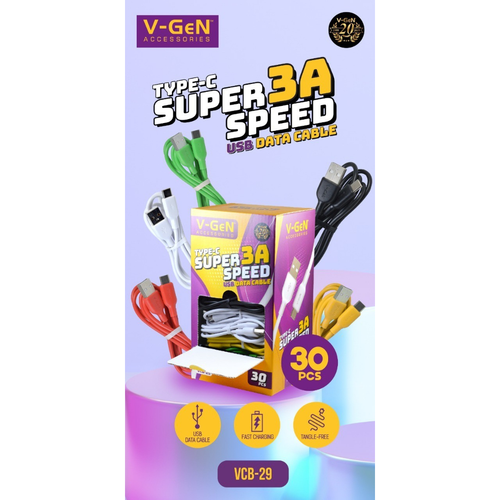 Type C V-GeN VCB-29 Fast Charging 3A Data Cable 1 Box 30pcs VGEN ...