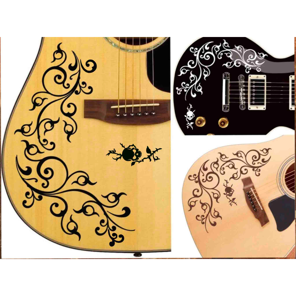 Flower Swirl Bass Guitar Body Sticker Custom Made Sticker Fits Guitars ...