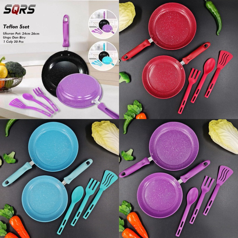Teflon Frypan Set 5 IN 1 + Sutil size 18 cm and 23 cm - Teflon 5 Set ...
