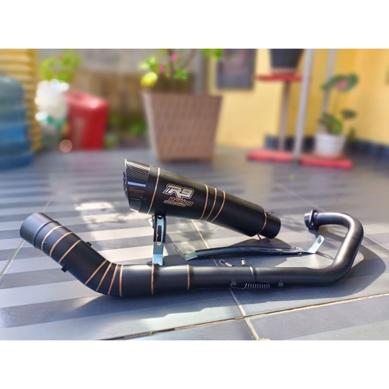 HITAM Exhaust RACING R9 H2 FULL Black VIXION R15 V2 V3 SATRIA FU CBR150 ...