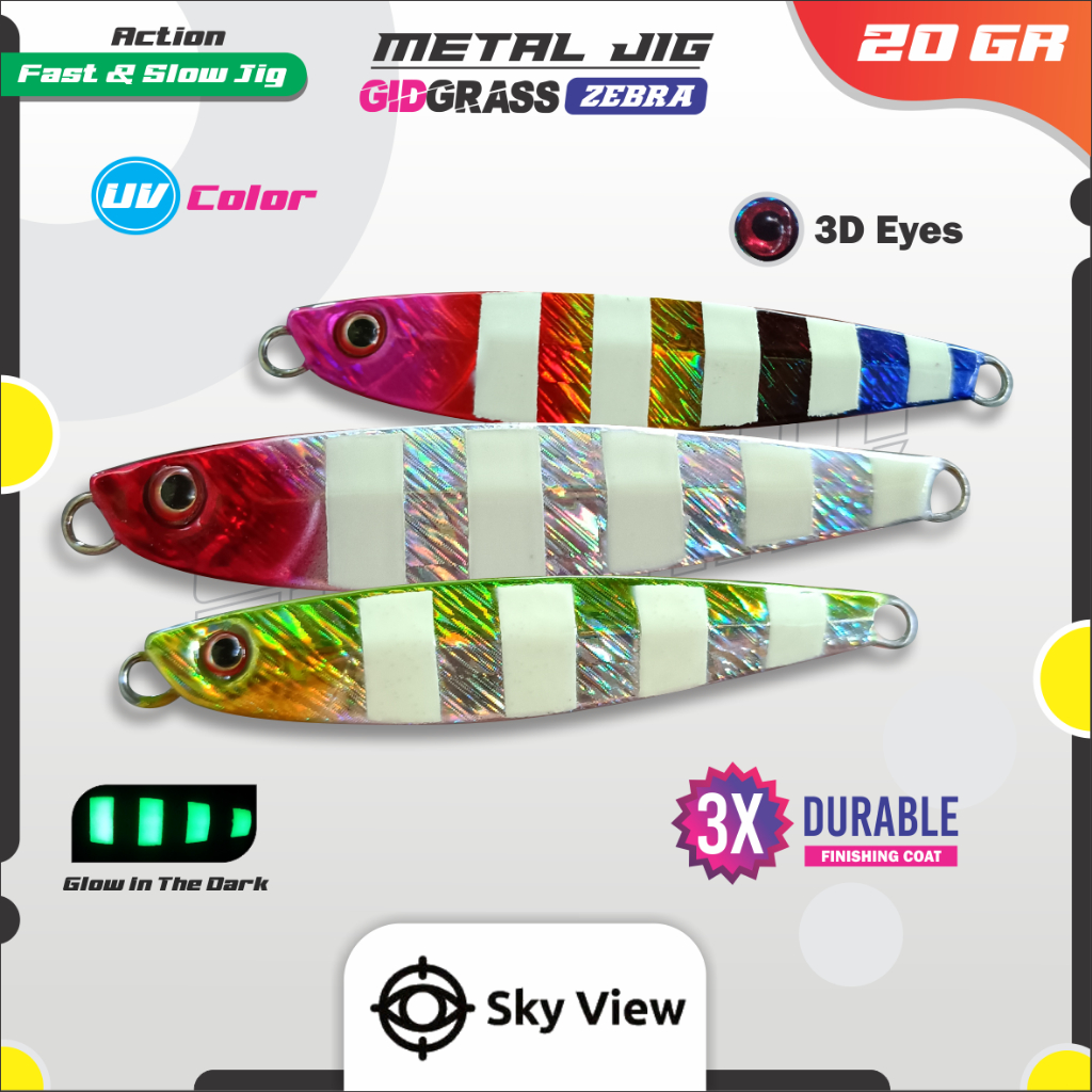 Metal Jig Bait 20 Gram Slow Jig Bait Full GID Zebra Hologram 20g 20gr 20grm 20 g 20 gr 20 gr 20 ...
