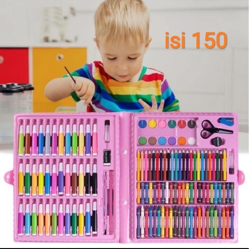 Art set 150 colored crayons indate pencils in black, pink/ biru/ if you ...