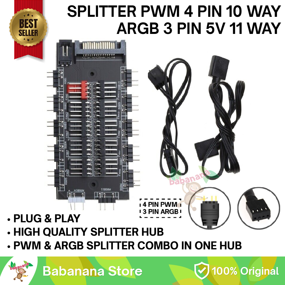 1 TO 10 PWM 4 PIN ARGB 3 PIN 5V COMBO SPLITTER FAN 4PIN HUB EXTENSION ...