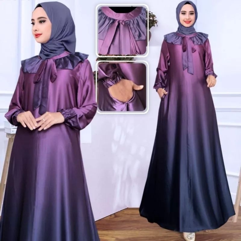 Ready Jumbo premium silk gamis Latest degradation Motif/Faizah ...
