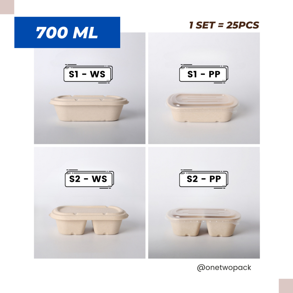 [25 Pcs] 700mL Wheat Straw Bagasse Box Takeaway Lunch Box Food Container Disposable Eco-Friendly ...