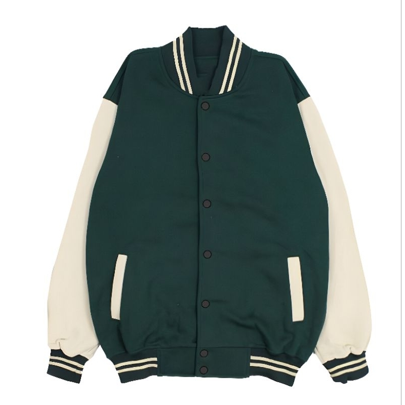 HITAM HIJAU Plain Varsity Baseball Jacket Black Navy Green Size M L XL ...