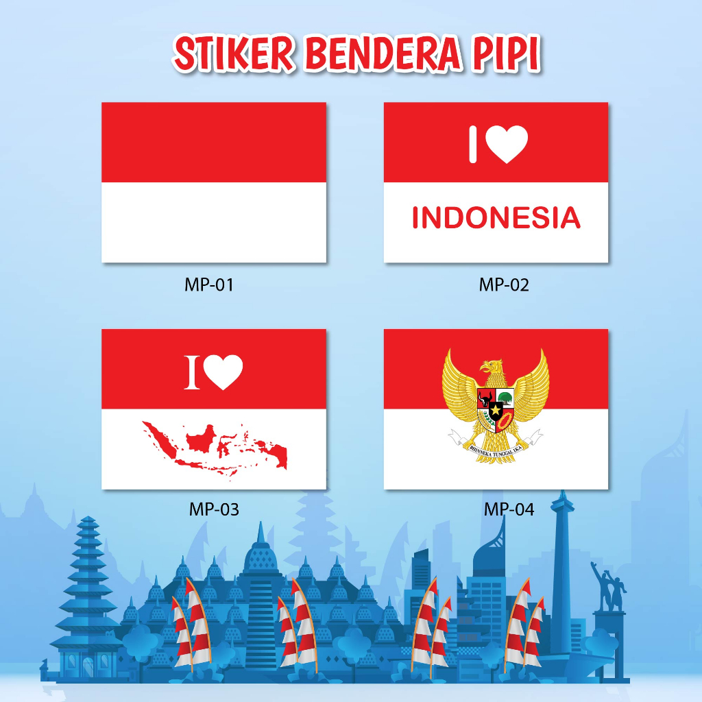 PUTIH MERAH Red and White Flag Cheek Stickers Contains 20 Stickers for ...