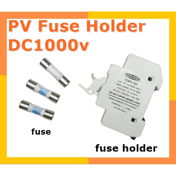 Fuse Holder DC 1000V tomzn 1P 10*38mm voltage gi and Fuse 6A | Shopee ...