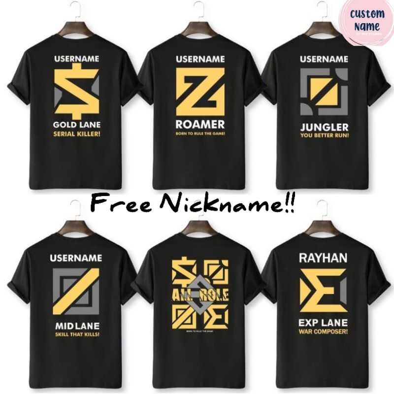 Kaos T-shirt Game Mobile Legend All Role Baju ML Custom Nama MLBB ...