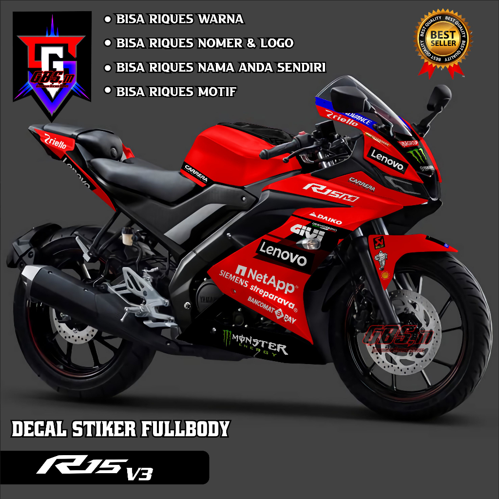 Decal Fullbody Sticker Yamaha R15 V3 Decal Motorcycle R15 V3 Fullbody ...