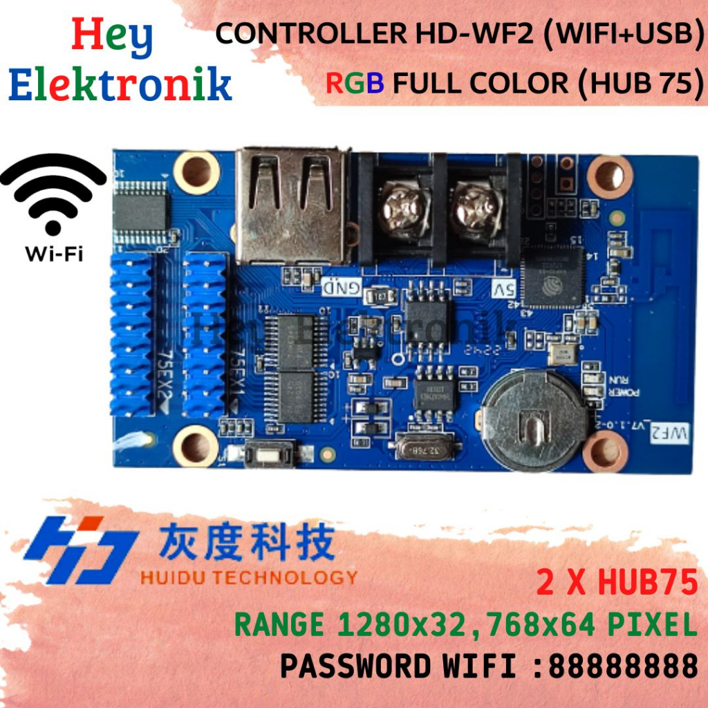 Huidu HD-WF2 Wifi RGB Full Color Running Text Panel P10 Controller ...