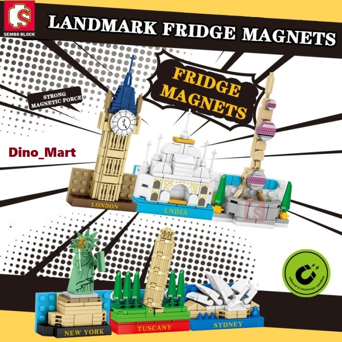World Country Famous Brick Landmark Block Toys Refrigerator Magnets ...