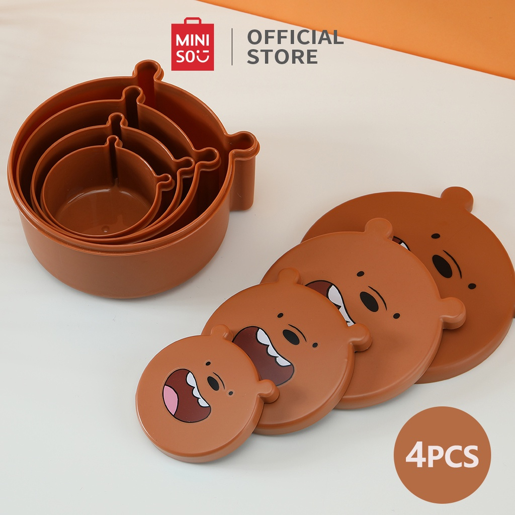 MINISO Lunch Box We Bare Bears Cute Food Storage 4 Pcs Set Kitchen ...