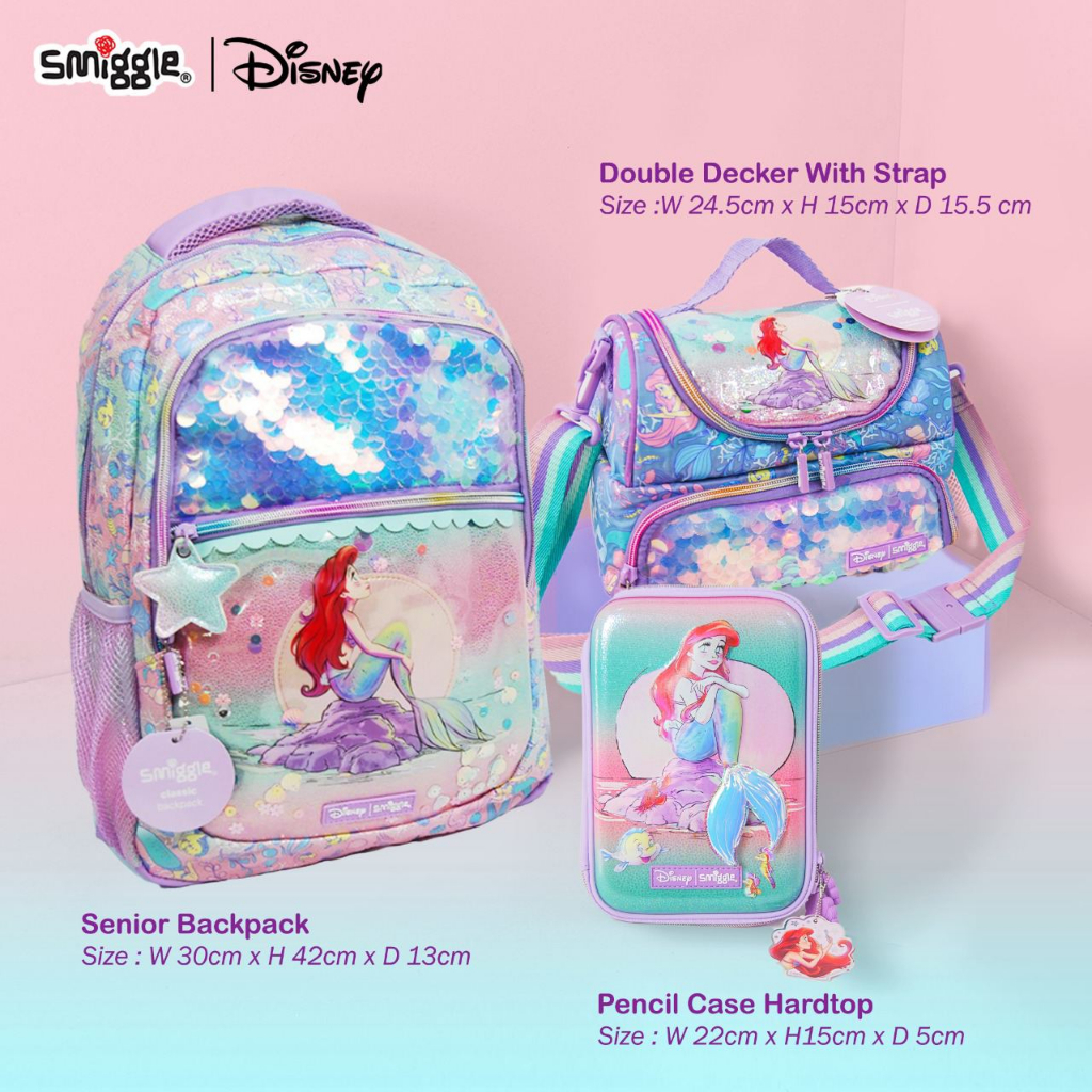 Smiggle X DISNEY ARIEL CINDERELLA 2022 Large backpack senior bottle ...