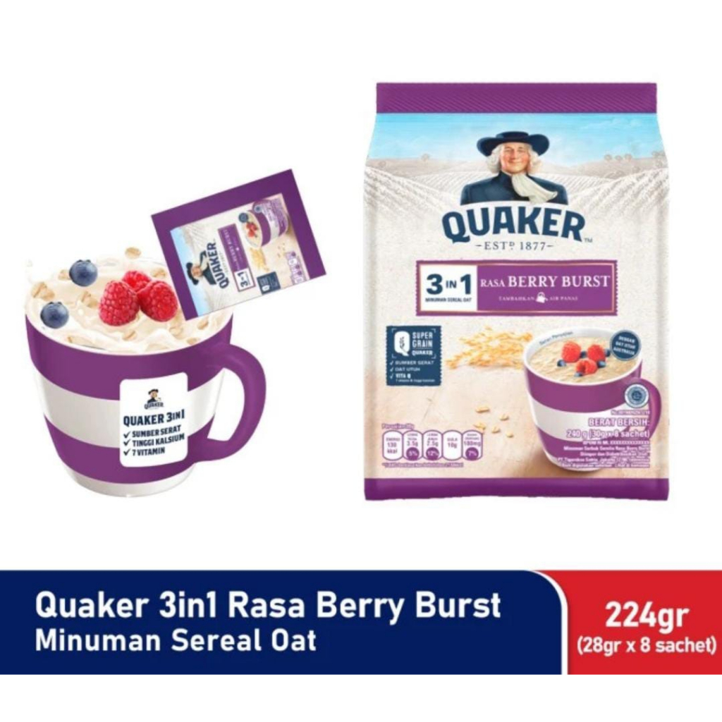 Quaker 3 in 1 Berry Burst 224 GRAM (28 GRAM x 8 SACHETS) | Shopee Malaysia