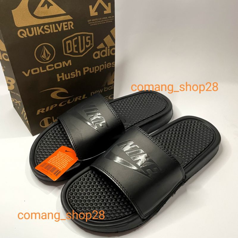 HITAM Benassi SLOP Sandals Slippers Plain Black DOODLE Men Women Slides ...