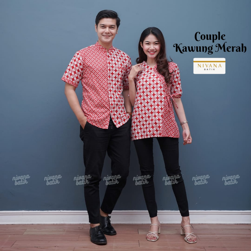 MERAH Couple Batik Top KAWUNG RED AND WHITE | Shopee Malaysia