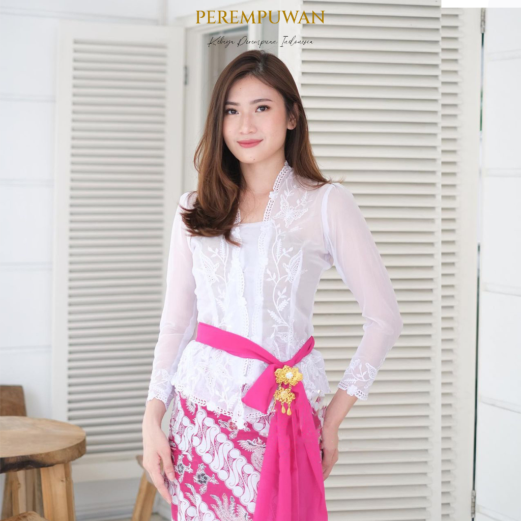 PUTIH Women - Balinese Kartini Encim White Kebaya Embroidered Fabric ...