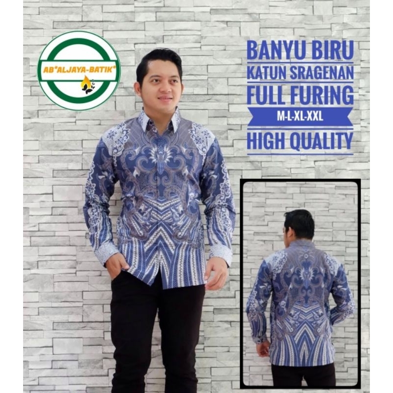 KEMEJA KATUN Banyu Blue Men's batik Shirt full Tricot Long Sleeve ...