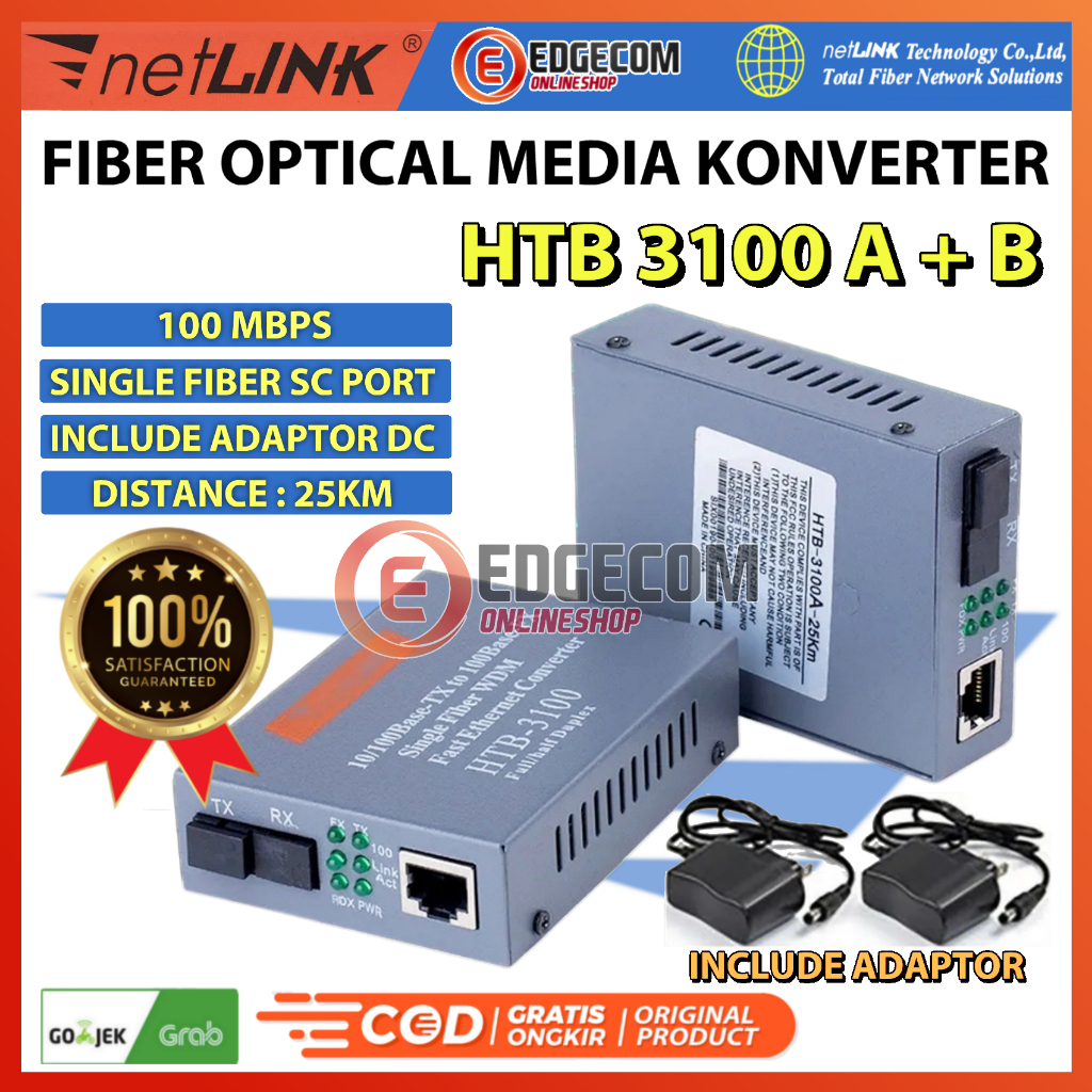 HTB 3100 a+B Fiber Optic Optical Media Converter NETLINK 10/100 ...