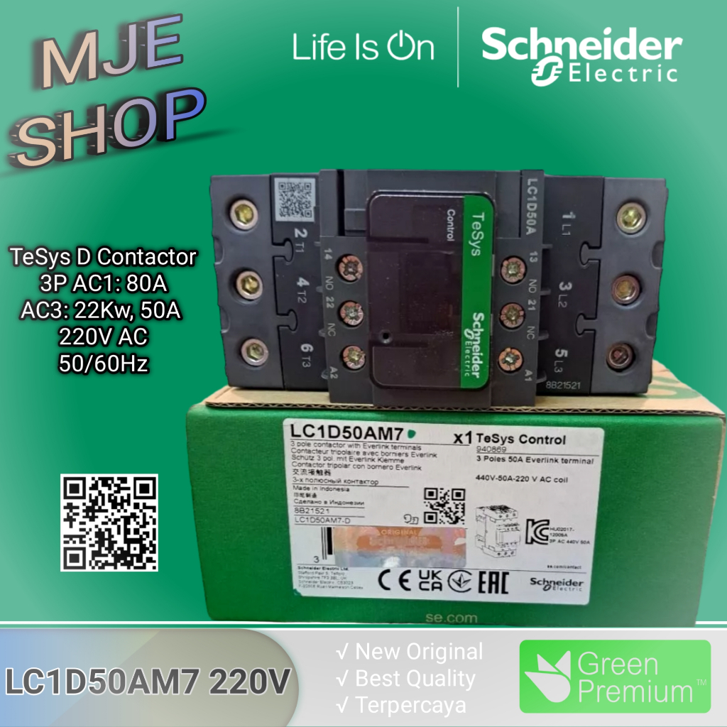 Schneider Contactor LC1D50AM7 LC1D50 220v 50/60Hz 22kw Contator ...