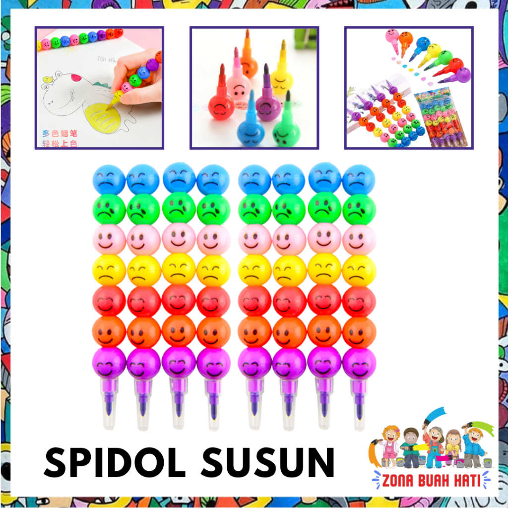 Zbh 7 Color Round Stacking Colored Pencils 5pcs Colorful Pencils Smiley ...