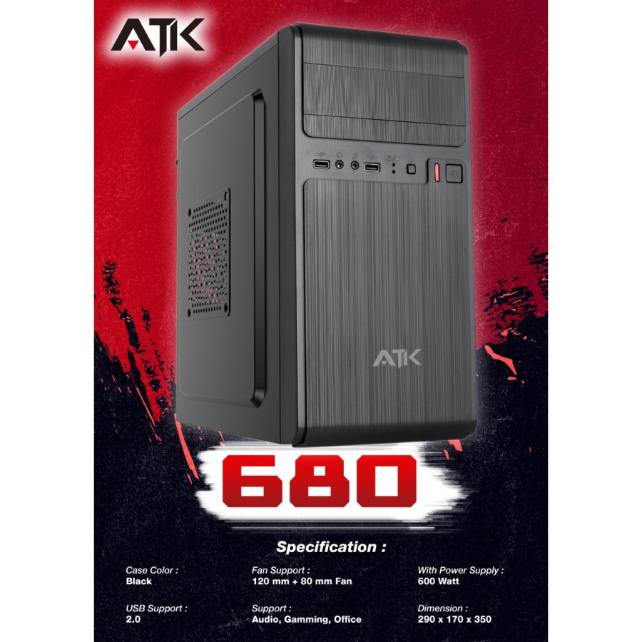 Atx ATK 680 600W PC Computer Case Casing Includes 600 Watt Power Supply Unit + Power Cord ...