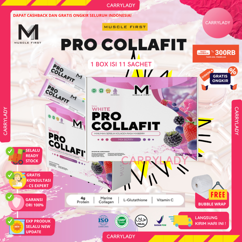 M1 Muscle First Pro Collafit 1 Box 11 Sachets Fit Glow Collagen Drink ...